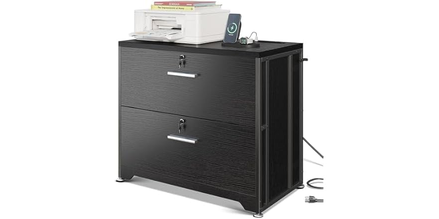 AODK File Cabinet with Charging Station, Black