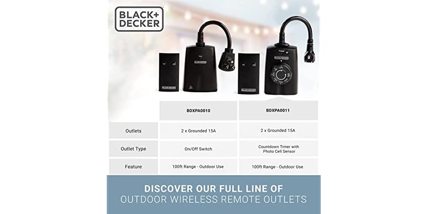 BLACK+DECKER Outdoor Timer Outlet w/Remote