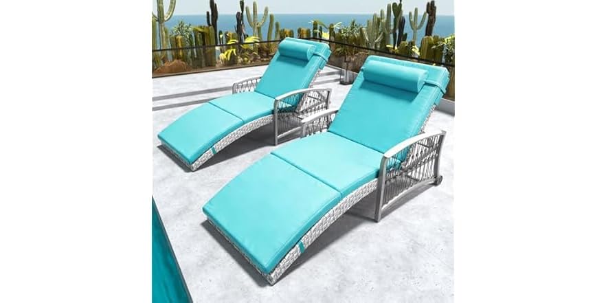 zzwhom 8001 ZZWHOM Wicker Outdoor Chaise Lounge Set of 2