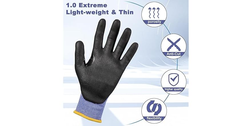 3 Pair Cut Resistant Safety Work Gloves