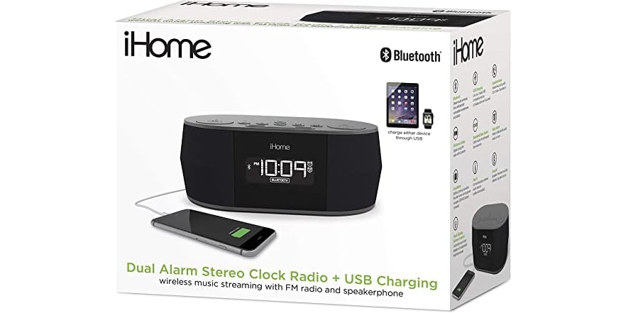 iHome Dual Alarm Clock Radio w/USB Charging