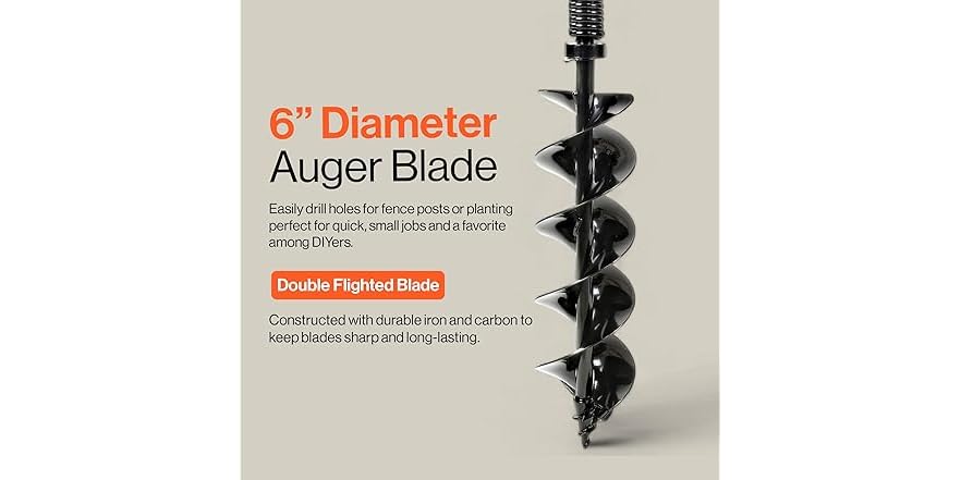 SuperHandy Earth Auger Power Head w/Steel 6"x30"