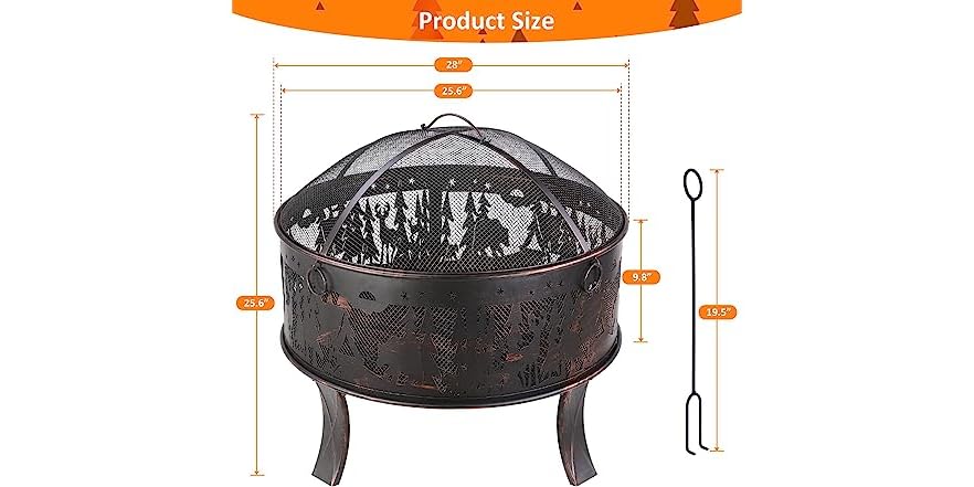 TLGreen Portable Fire Bowl 27" Fire Pit Elk Pattern