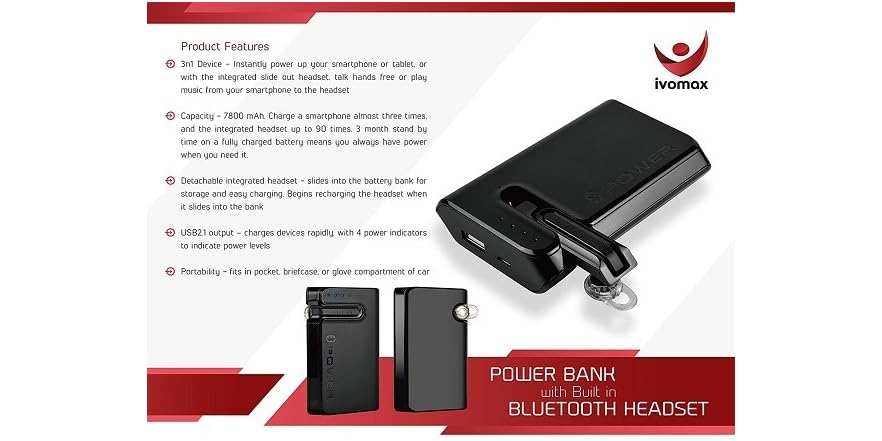 Ivomax Power Bank w/Built in Headset