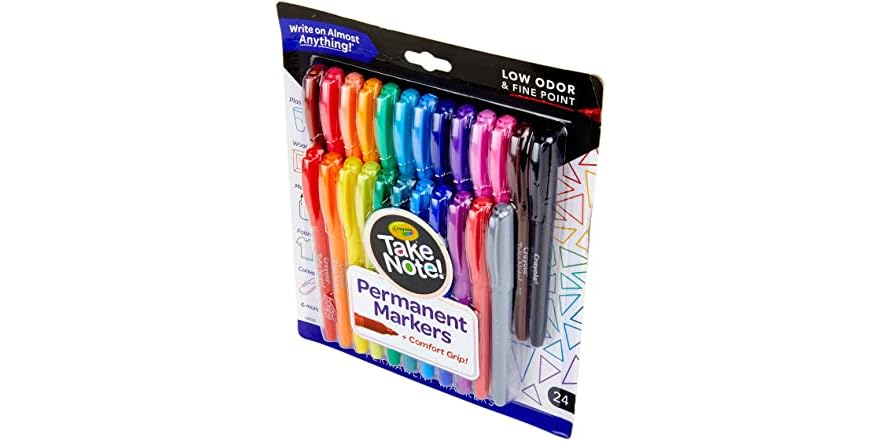 Crayola Take Note Fine Point Permanent Markers, 24 Count