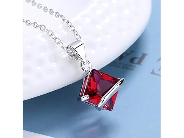 Sterling Silver Princess Cut Ruby Necklace