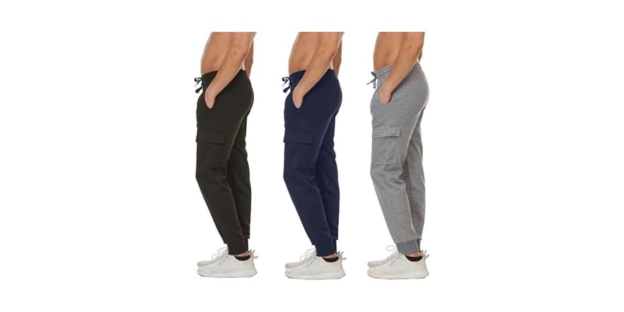 3Pk & 4Pk Mens Fleece Cargo Joggers