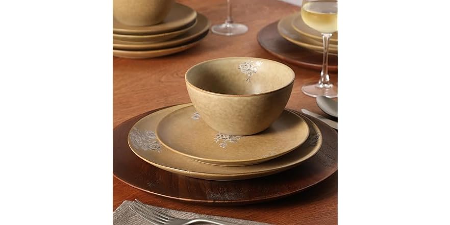 Gibson Elite Valencia Bloom 12 Piece Plates and Bowls Dinnerware Set