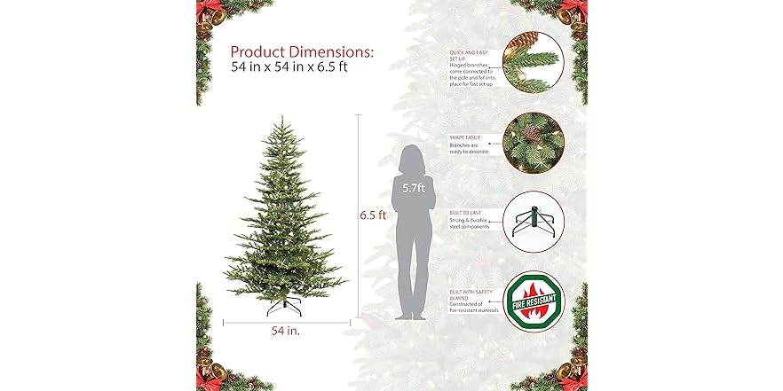 6.5Ft Pre-Lit Aspen Fir Artificial Christmas Tree