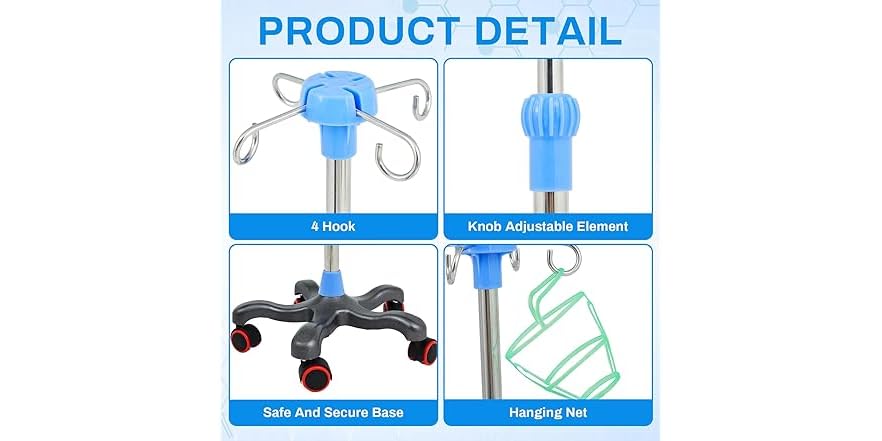 2 Pack Rolling IV Pole Stand Rack