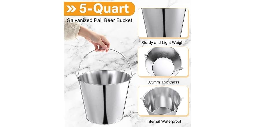 6Pc Galvanized Metal Bucket With Handle