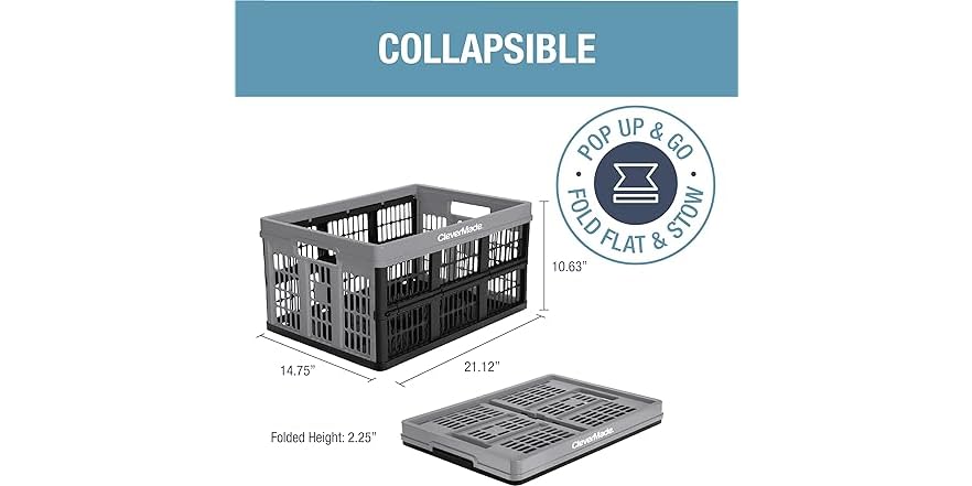 CleverMade Collapsible Utility Crate, Stone, 3PK
