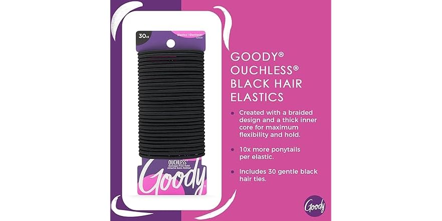 Goody Ouchless Elastic Hair Ties - 30 Ct, Black