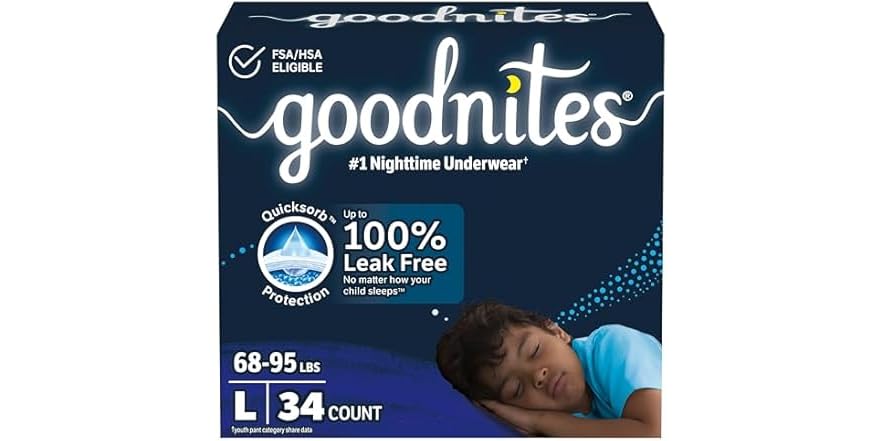 (34 ct) Goodnites Boys' Nighttime Bedwetting Underwear