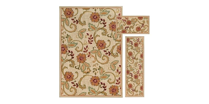 3 PC Nylon Area Rug Set Beige/Orange
