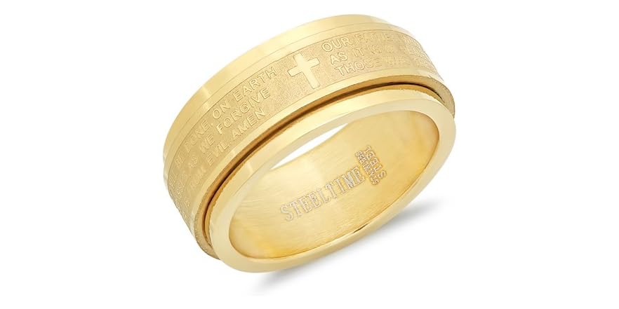 Stainless Our Father Spinner Prayer Ring