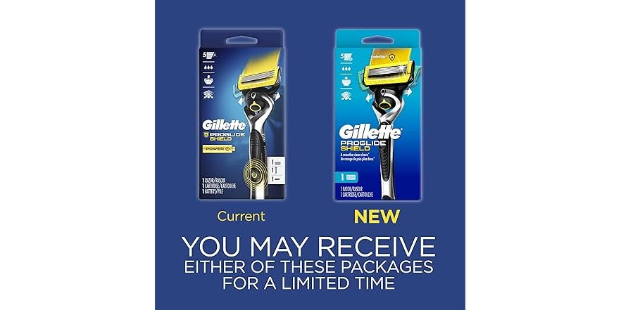 (2 PK) Gillette ProGlide Shield Men’s Razor Handle + 1 Blade Refill