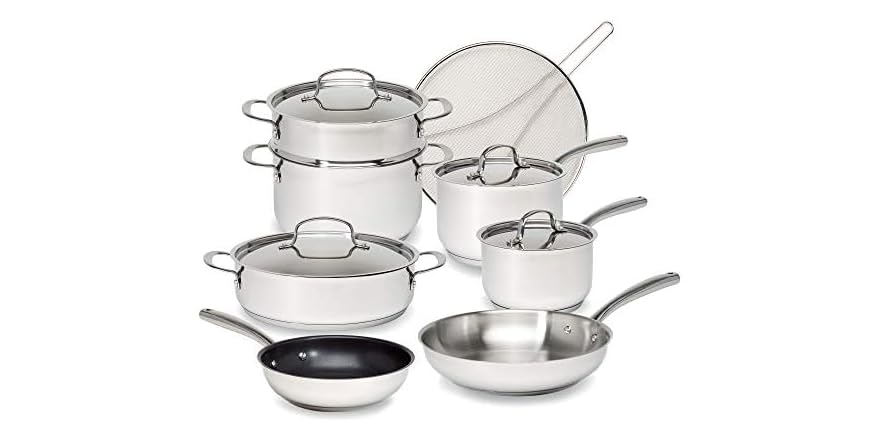 Goodful 12-Piece Classic Stainless Steel Cookware Set