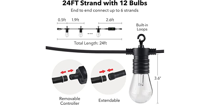 HBN 24ft Outdoor RGBW-Smart String Lights