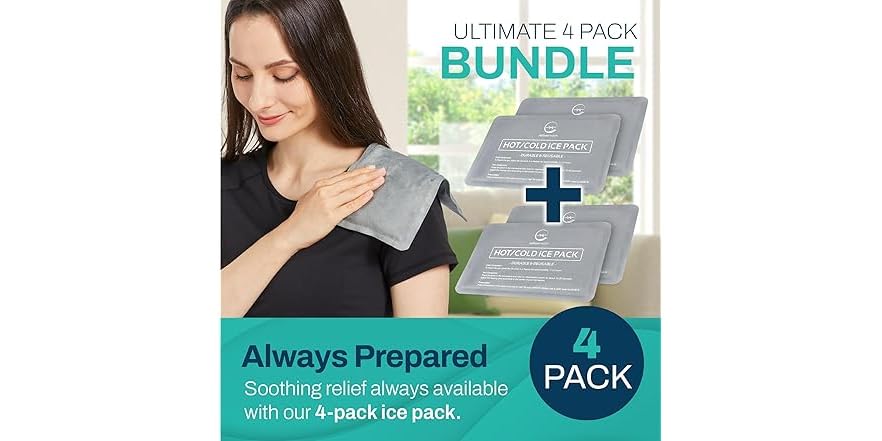 (4 Pack) Reusable Ice Packs for Injuries Grey