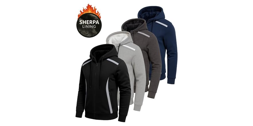 3Pk Mens Sherpa Reflective Tech Zip Hoodie