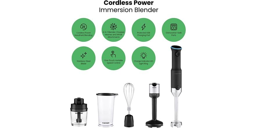 CHEFMAN Cordless Portable Immersion Blender 5-in-1 (Open Box)