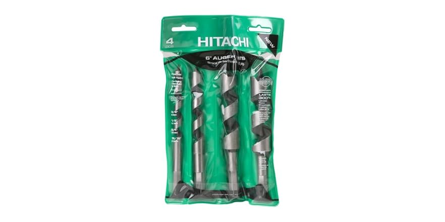 Hitachi Heavy-Duty 6-Inch Auger Drill Bit Set, 4-Piece