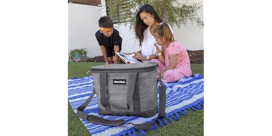 CleverMade Collapsible Cooler Bag, 30 Can - Gray