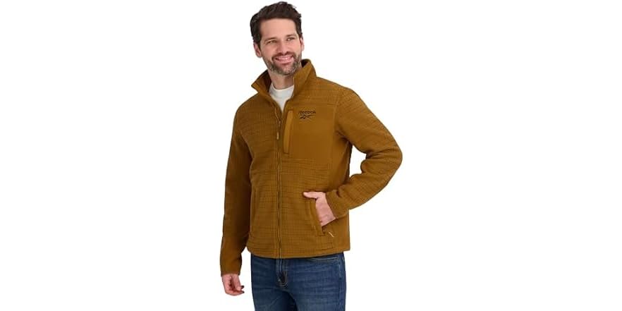 Reebok Men Mock Neck Zip-up Grid Polar Jacket