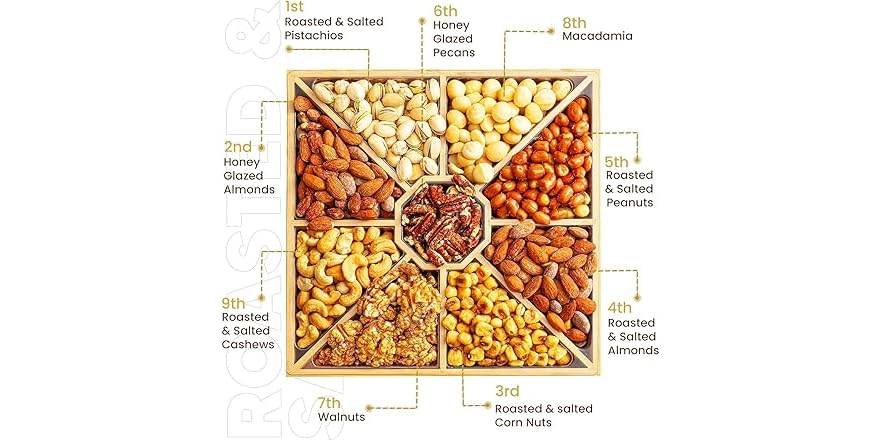 Mixed Nuts Gift Basket 2 LB Platter 8 Assortments