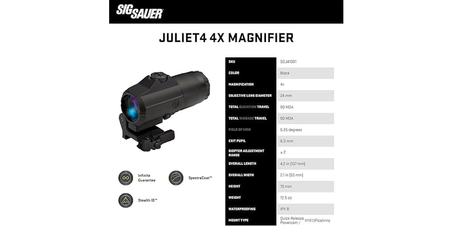 SIG SAUER JULIET4 4X Magnifier | Durable Compact Waterproof Adjustable ...