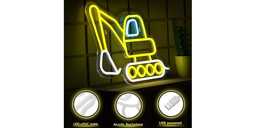 Construction Excavator Neon Sign LED