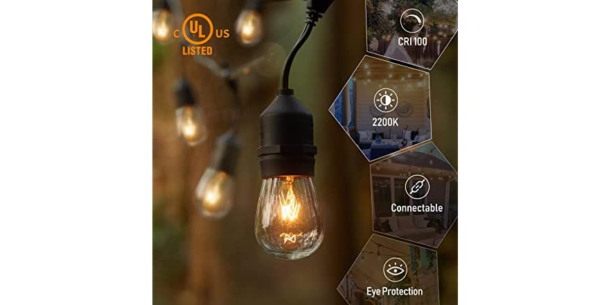 Brightown Outdoor String Lights 48FT