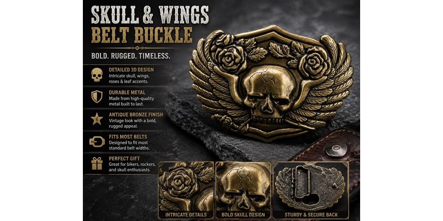 Vintage Bronze Skull Belt Buckle