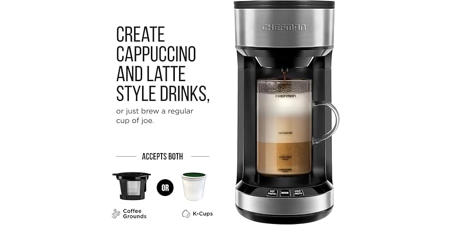 (NEW) Chefman Froth + Brew Coffee Maker and Milk Frother