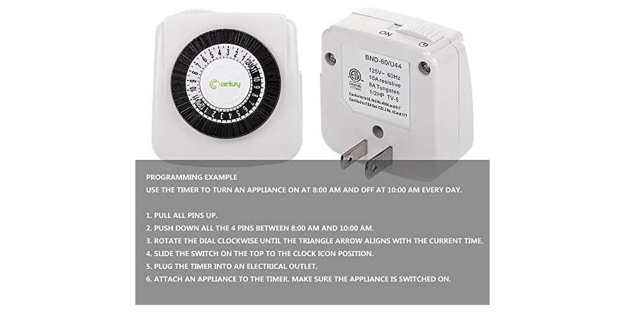 Century Indoor Mechanical Outlet Timer