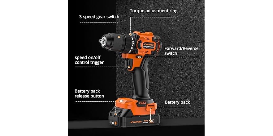 PARRIOR USPRPD01 20V Electric Power Drill Kit