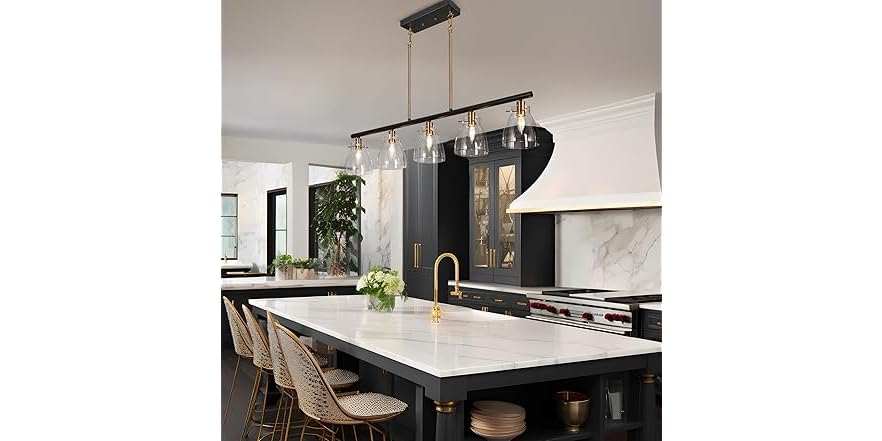 Kitchen Island Light 5-Light Black/Gold