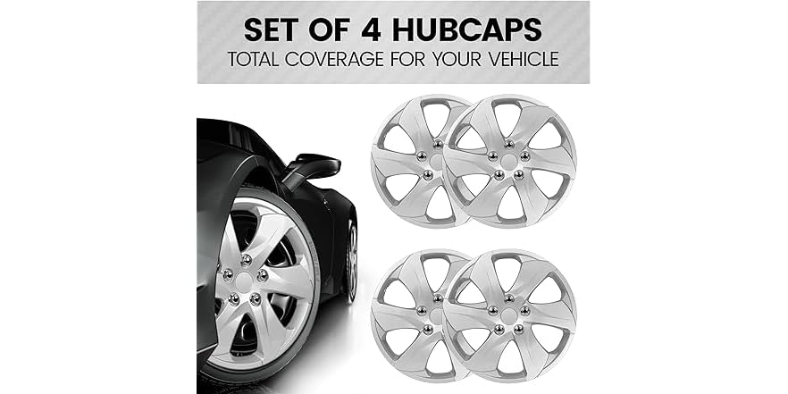 BDK (4-Pack) Premium Classic Silver Hubcaps 16"