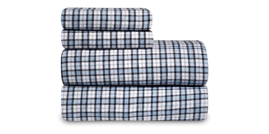 Mini Blue Plaid Flannel Sheet Set-3 Sizes
