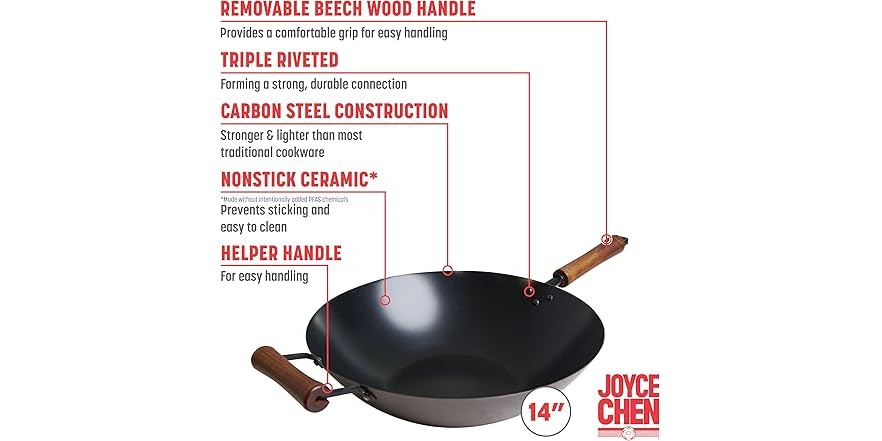 Joyce Chen 14-Inch Ceramic Nonstick Carbon Steel Wok