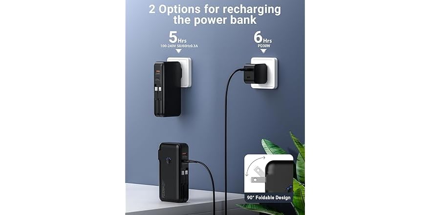 QiSa 16000mAh Power Bank Built-in AC Wall Plug