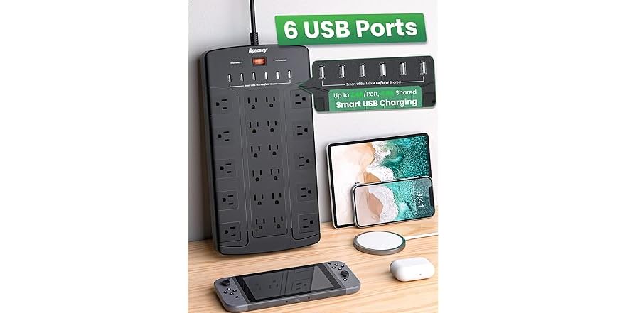 SUPERDANNY Surge Protector (22 Outlets, 6 USB Ports)