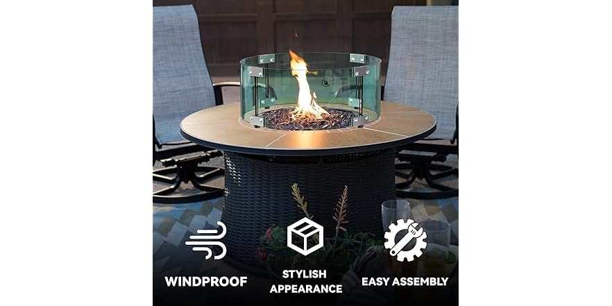 17" Round Fire Pit Glass Wind Guard