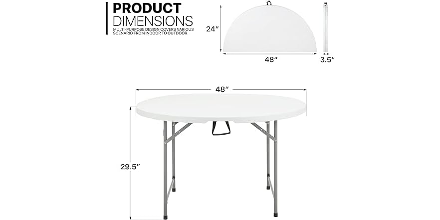 MoNiBloom 4Ft Round Folding Table