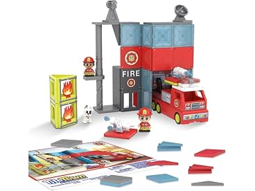 Tile Town Fire Station + Firetruck Magnetic Tiles