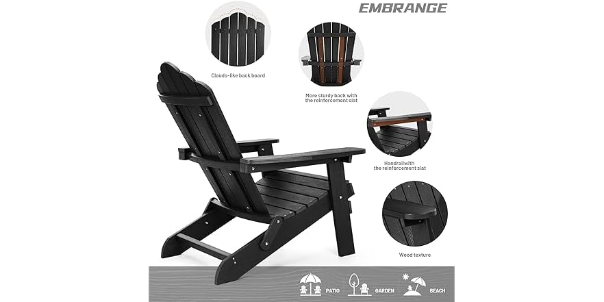 EMBERRANGE Folding Adirondack Chair Black