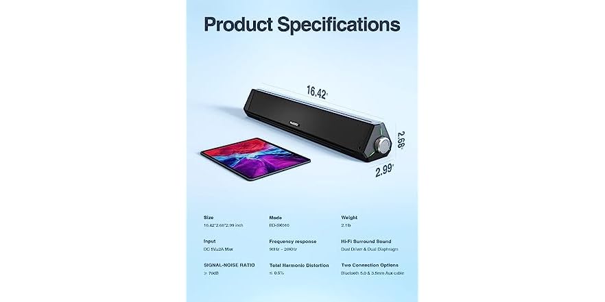 Bluedee BD-SK010 HiFi Bluetooth Computer Soundbar