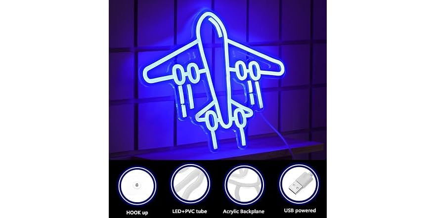Air Plane Neon-Like LED Room Signs