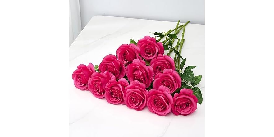 Helera 12PC Hot Pink Roses Artificial